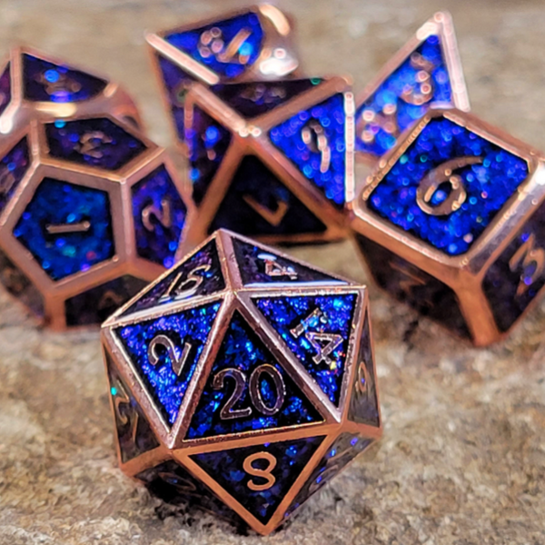 Arcane Copper 7 Piece Metal Dice Set Forged Gaming