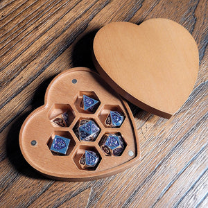 Soaring Heart Set of 7 Heart-Shaped Metal RPG Dice and Heart Dice Box